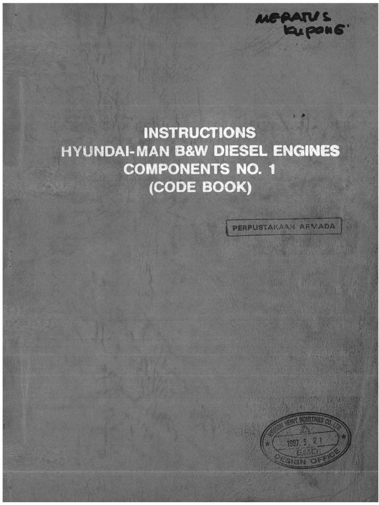 03 Instructions Hyundai Man B&W Diesel Engines Components No.1 S42MC (Code Book) | PDF | Piston ...