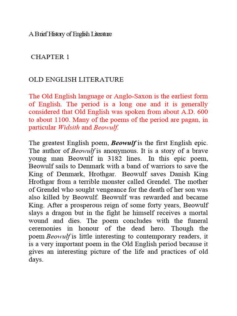 A Brief History of English Literature | PDF | Beowulf | John Dryden