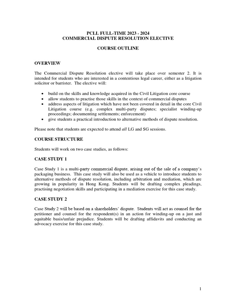 CDR Course Outline (FT) 2023 - 2024 | PDF | Barrister | Ethical Principles