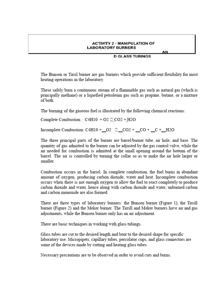 Activity 2 - Laboratory Gas Burner | PDF | Combustion | Industrial ...