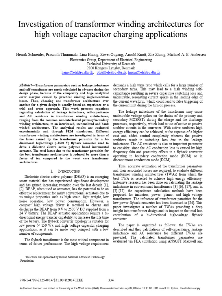 Investigation of Transformer Winding Architectures For High Voltage Capacitor Charging ...