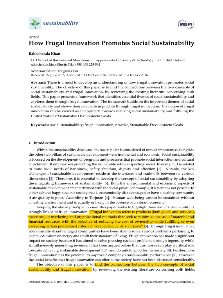 Frugal Innovation & Social Sustainability | PDF | Sustainability ...