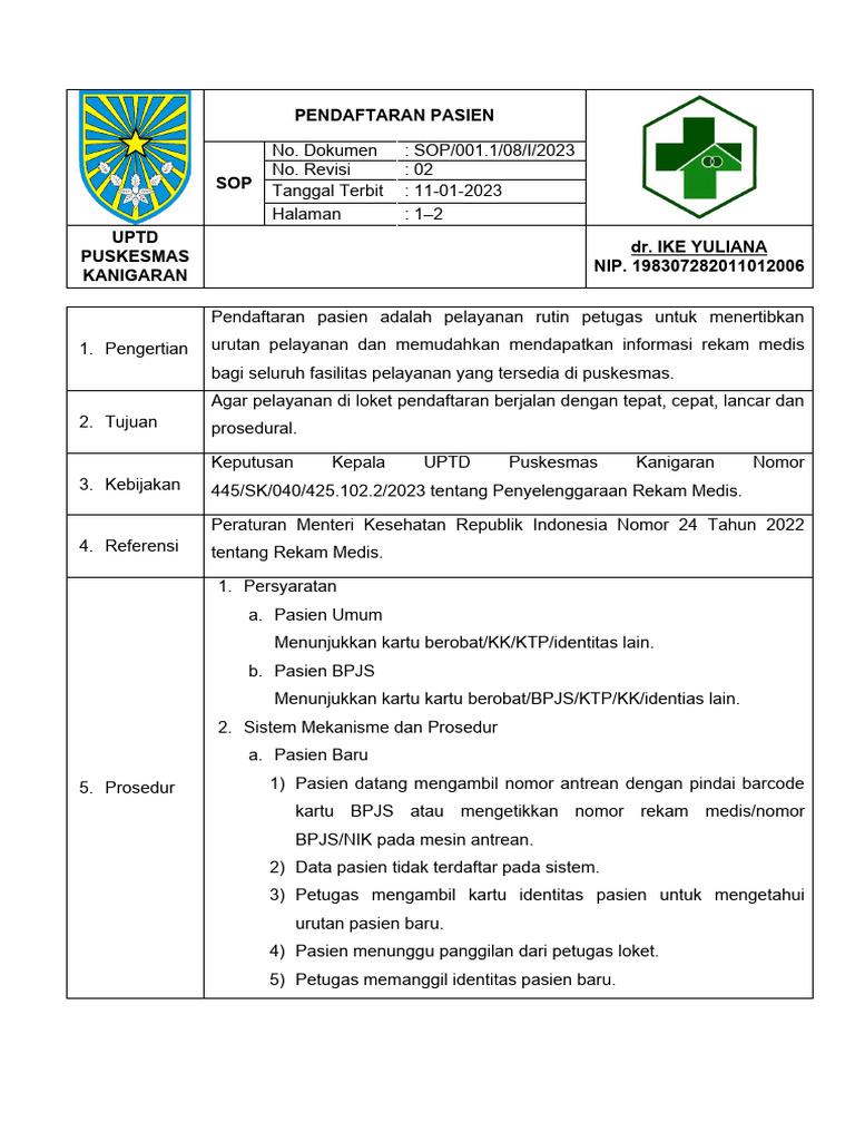 Sop Pendaftaran Pasien | PDF