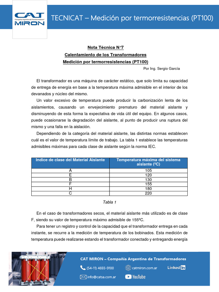 Nota Tecnica n7 Medicion Por Termorresistencias Pt100 | PDF | Resistencia Eléctrica y ...