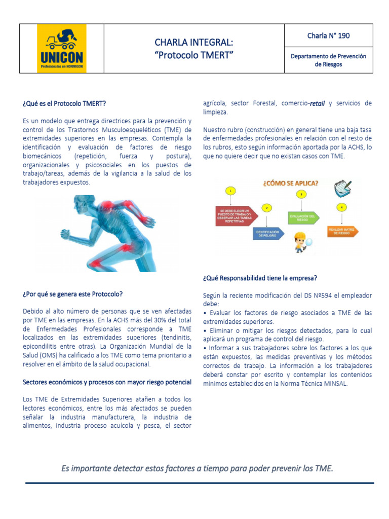 Charla Integral N° 190 - Protocolo TMERT | PDF | Seguridad y salud ocupacional