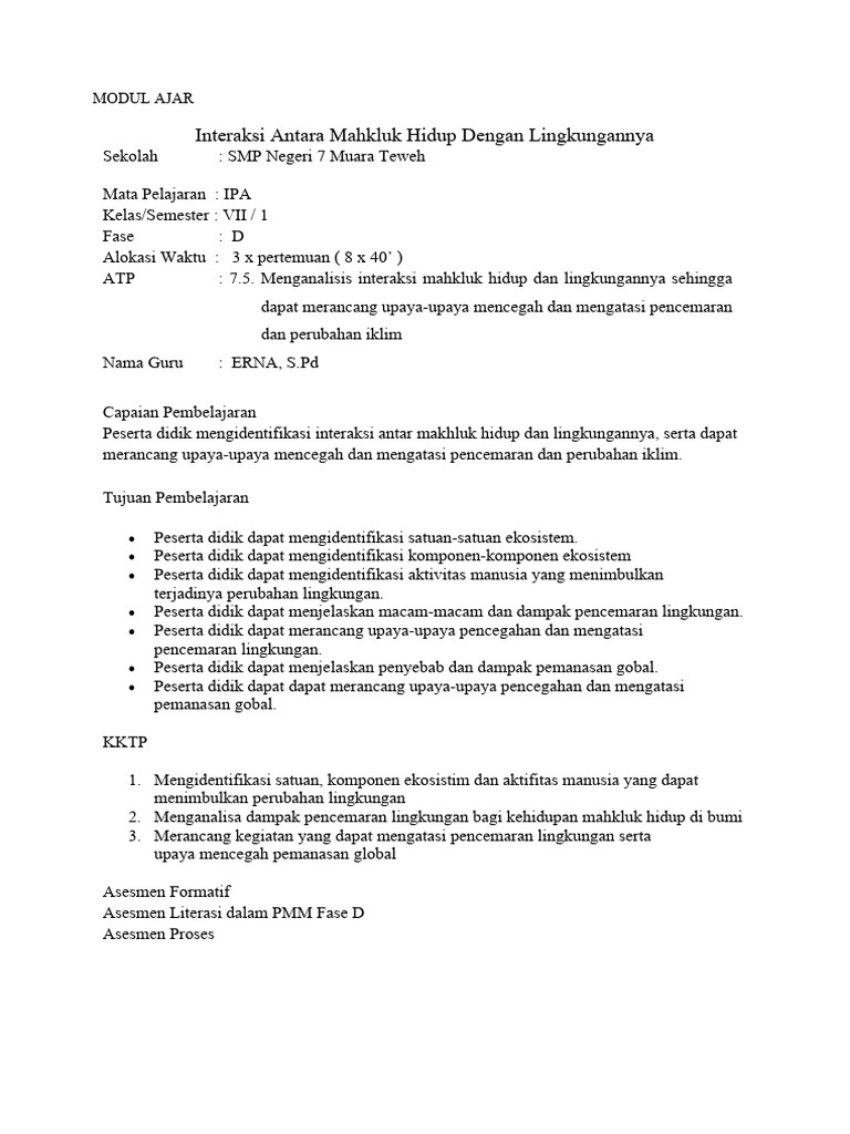 Modul Interaksi Ekosistem SMP | PDF