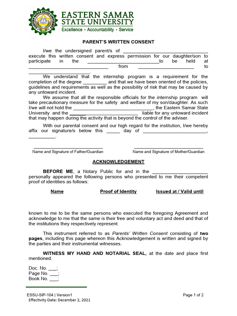 104 Parents Written Consent | PDF | Justice | Crime & Violence