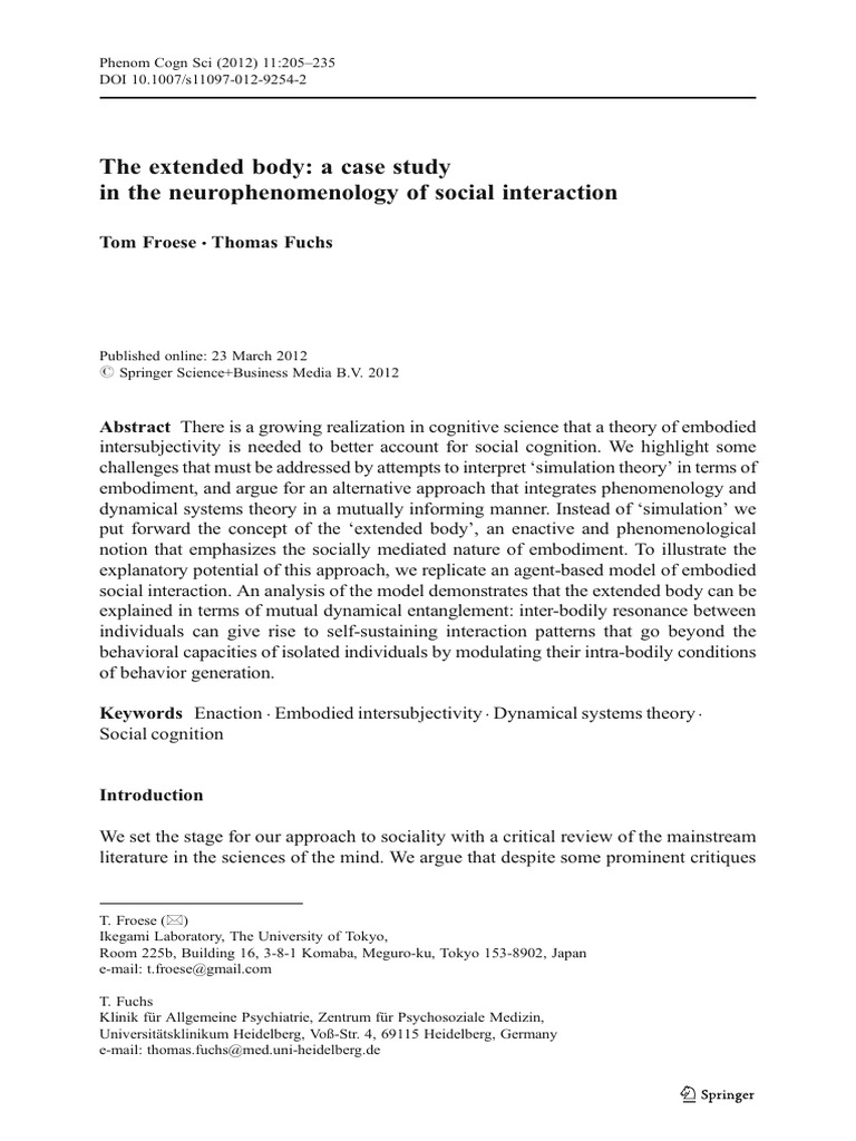 Froese Fuchs - The Extended Body | PDF | Embodied Cognition | Mind