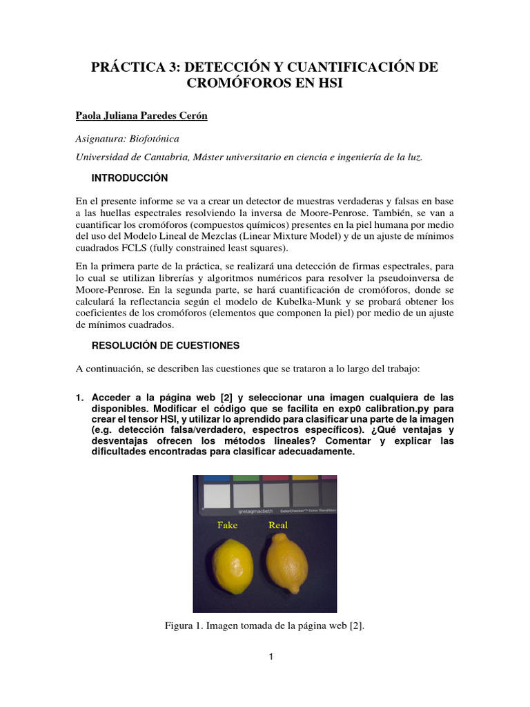 Detección y Cuantificación de Cromóforos en HSI | PDF | Ciencias fisicas