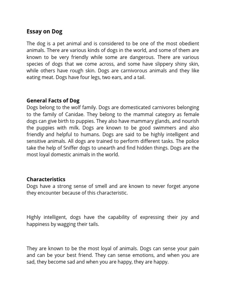 Essay On Dog | PDF | Dogs | Domesticated Animals