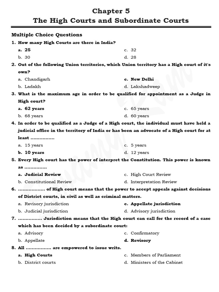 Civics Chapter 5 The High Courts and Subordinate Courts | PDF | Judge ...