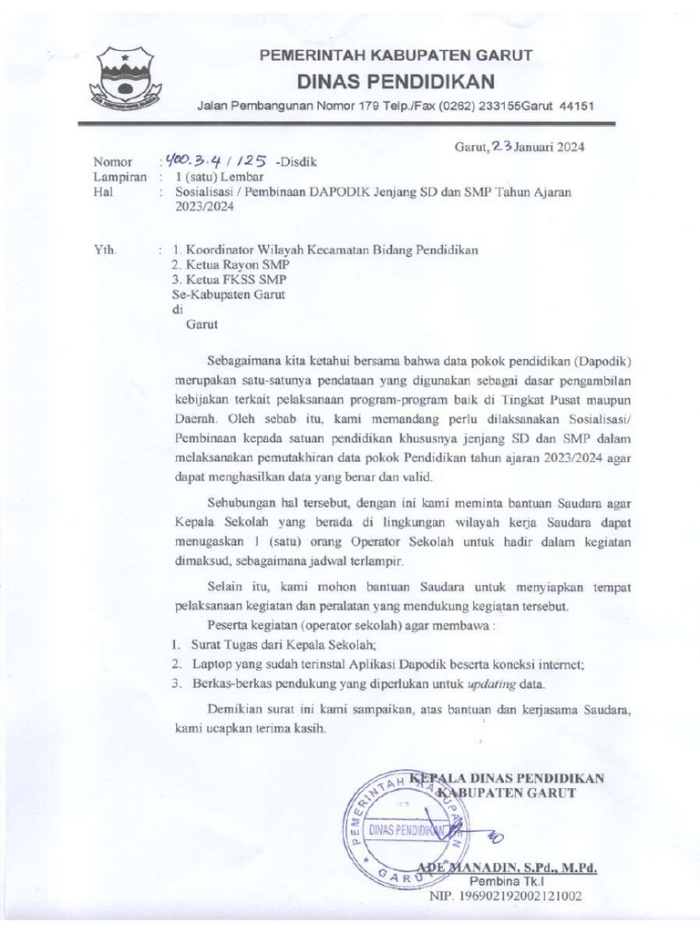 Surat Dan Jadwal Sos Dapodik 2024 | PDF