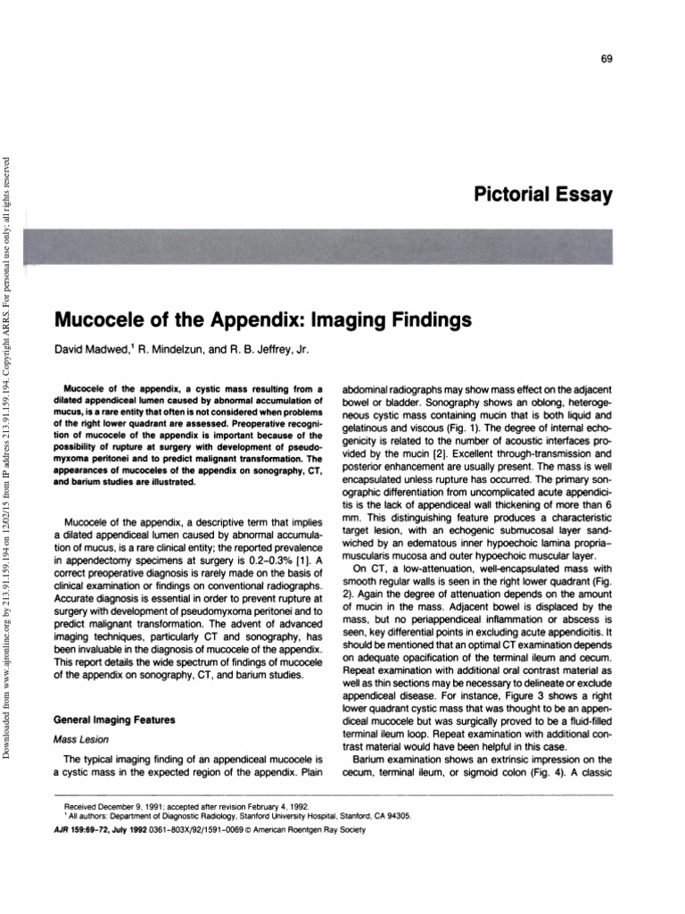 Ajr-Mucocele Appendix | Download Free PDF | Peritoneum | Medical ...