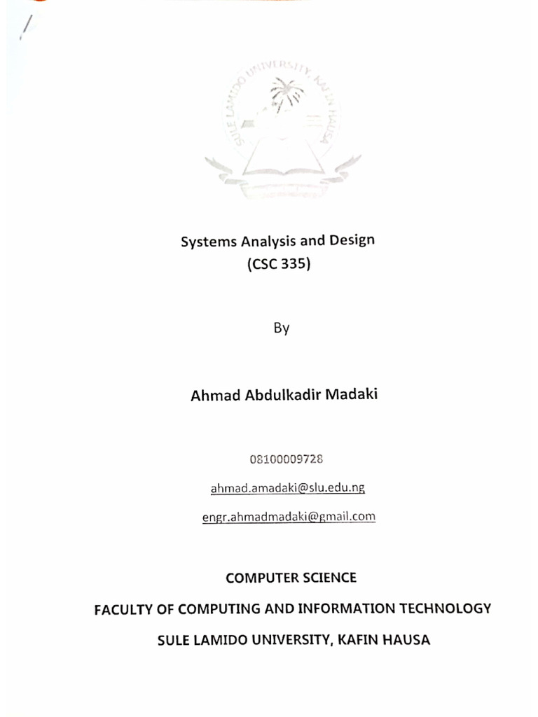 CSC 335 System Analysis and Design | PDF