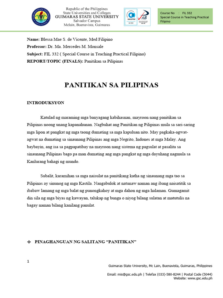 Panitikan Sa Pilipinas, de Vicente (FIL 332 FINALS) | PDF