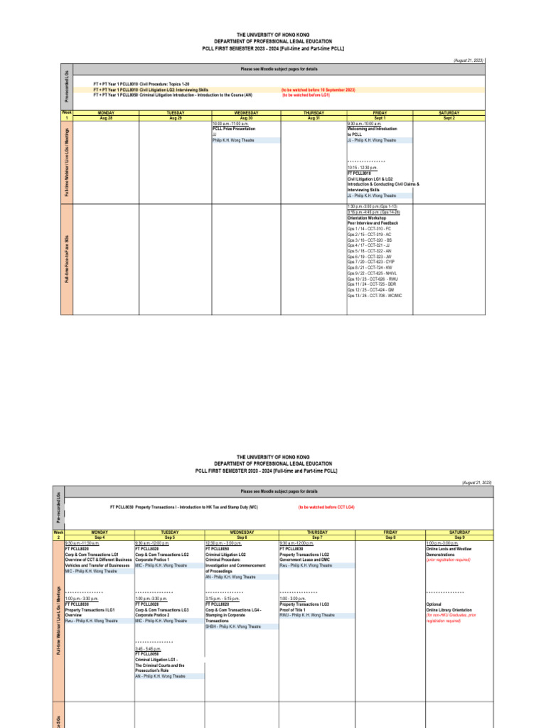 2022-23 Full-Time Week1-3 Timetable (21.08.2023) | PDF | Common Law ...