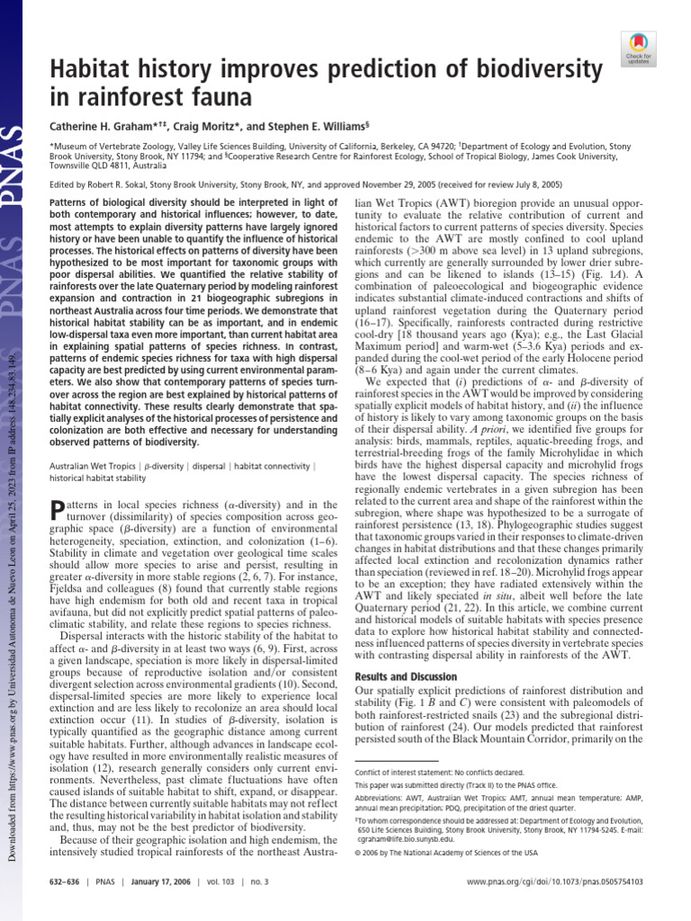 Habitat History Improves Prediction of Biodiversity in Rainforest Fauna ...