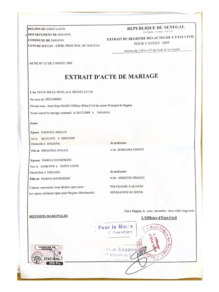 Extrait D'acte de Mariage | PDF
