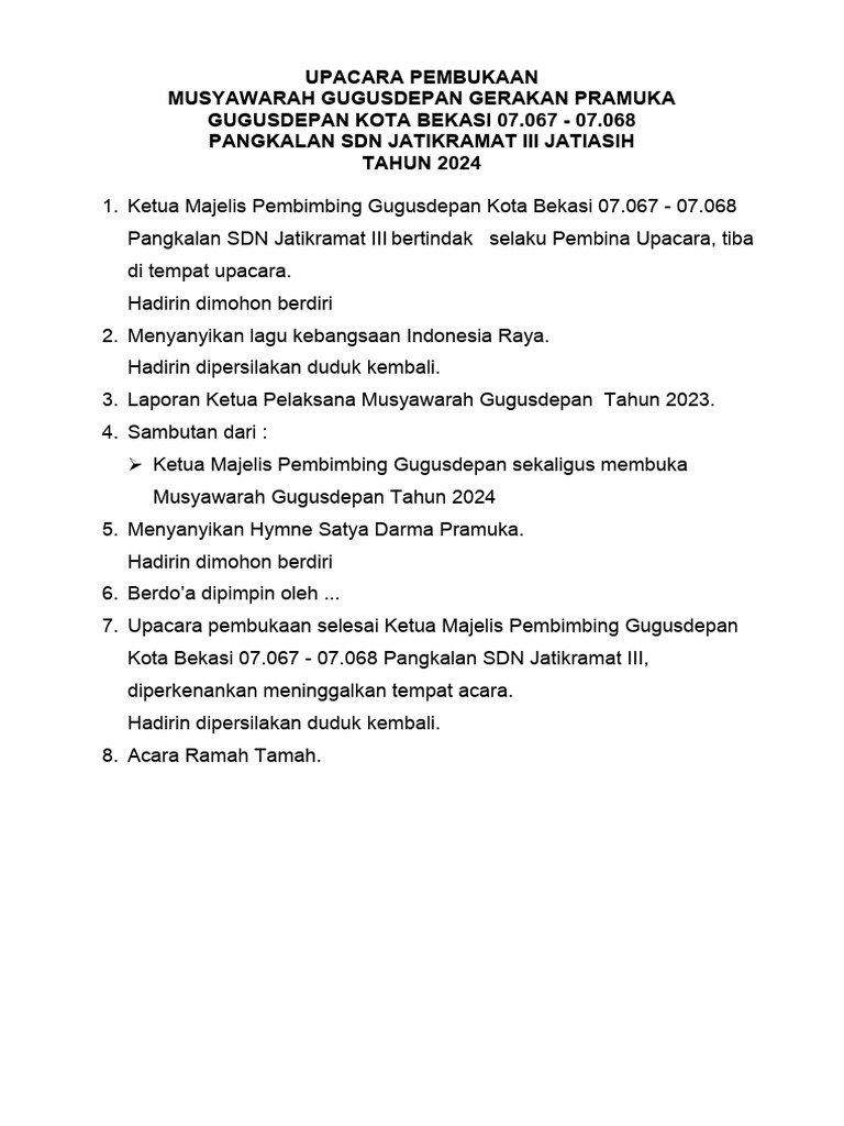 Susunan Upacara Pembukaan Dan Penutupan Mugus | PDF