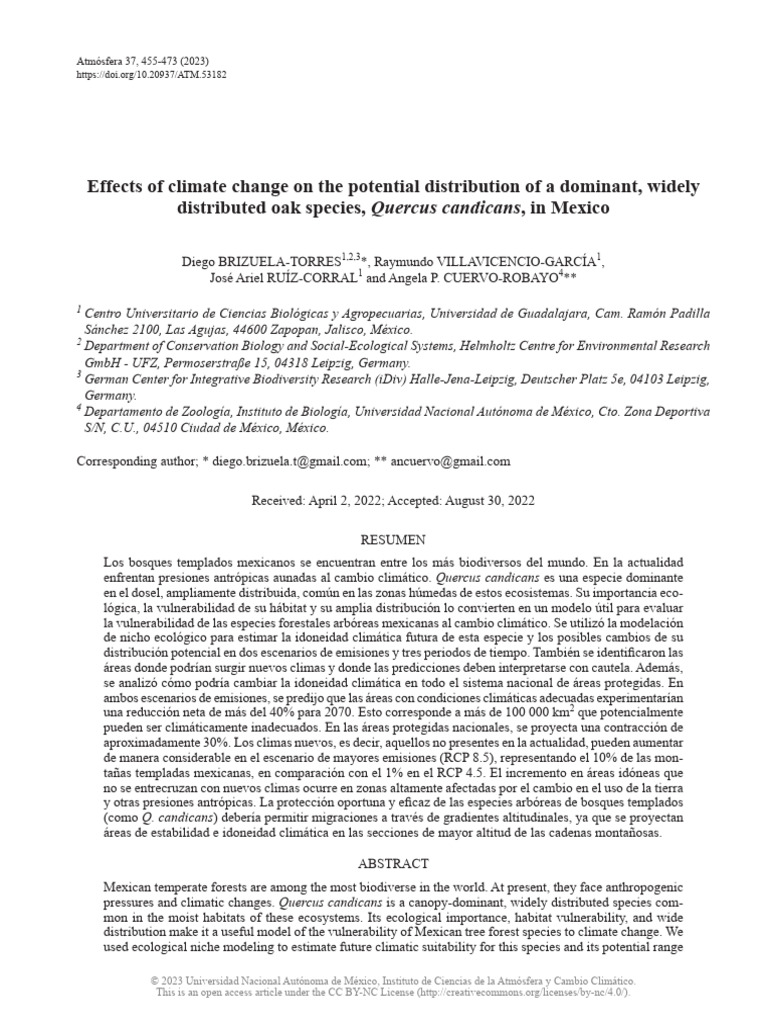 Effects of Climate Change On The Potential Distribution of A Dominant, Widely Distributed Oak ...
