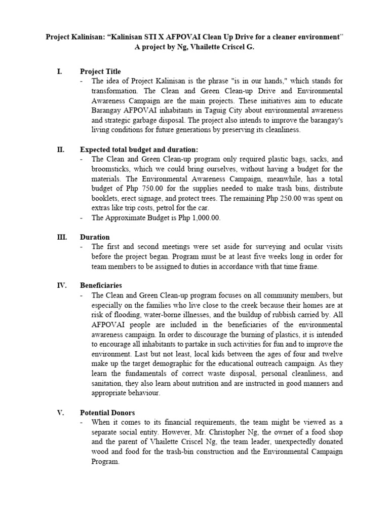 Project and Budget Proposal Project Kalinisan | PDF | Waste Management ...