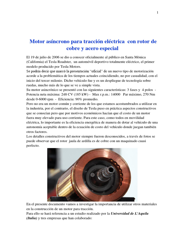 Motor Asíncrono para Tracción Eléctrica Con Rotor de Cobre y Acero ...