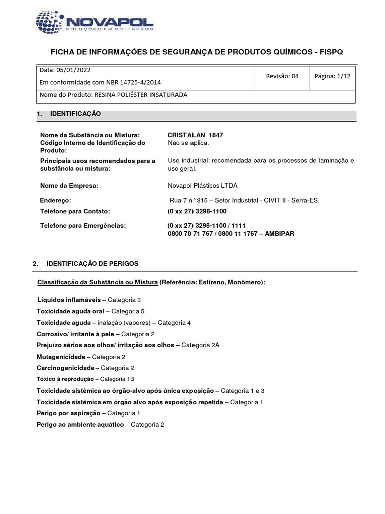 CRISTALAN 1847-Novapol - Rezina | PDF | Combustão | Oxigênio