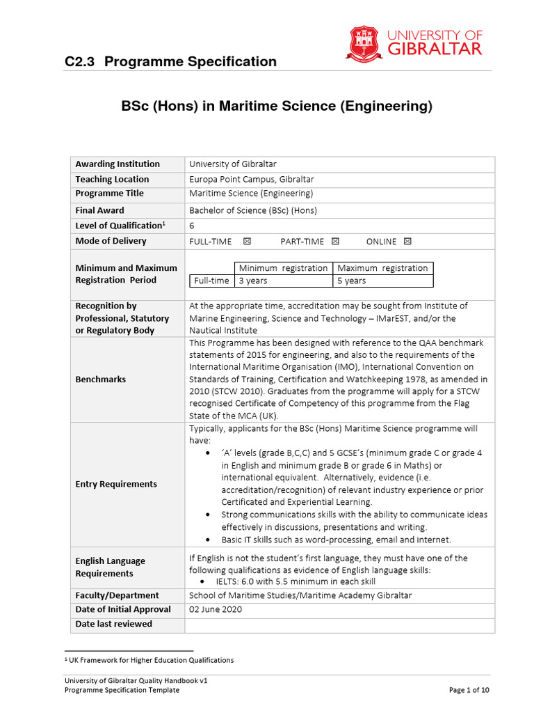 C2.3 Programme Spec BSC Maritime Science Ver7 Engineering | PDF ...