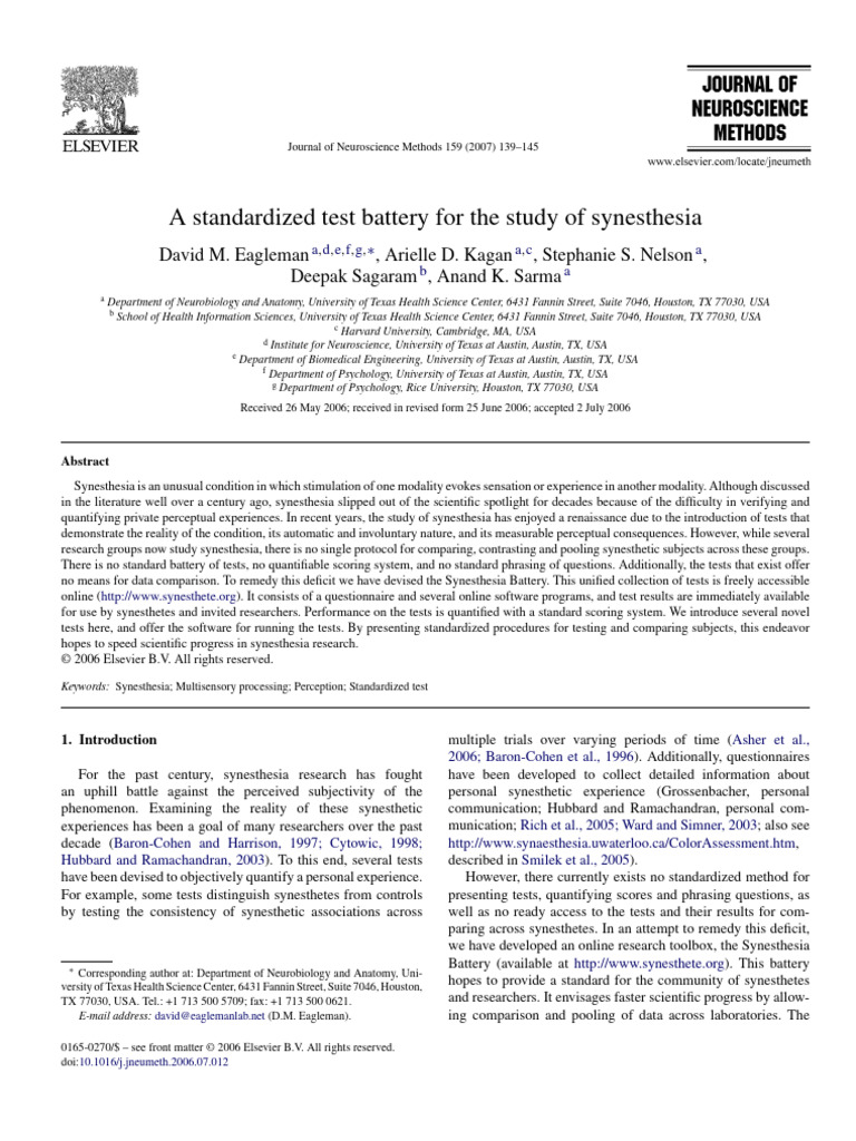 Synesthesia Research Standardization | PDF | Mental Processes ...