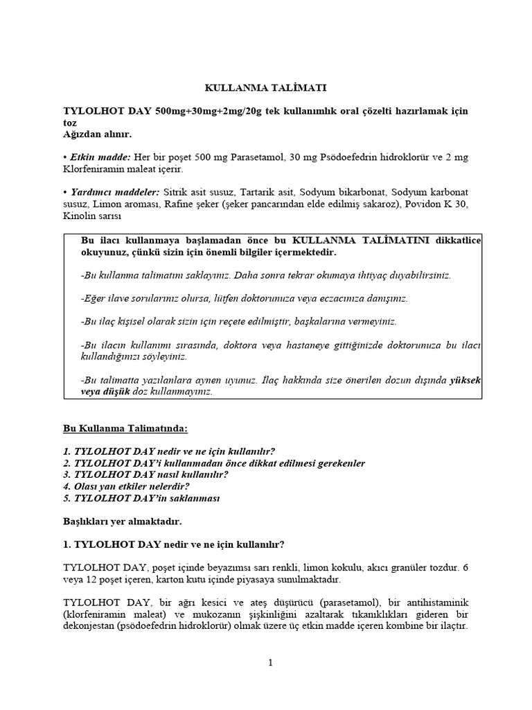 Tylolhot Day 500 mg30 mg2mg20g Tek Kullanimlik or 104f2 KT | PDF