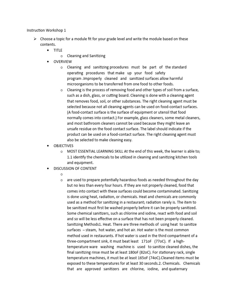Instruction Workshop 1 | Download Free PDF | Disinfectant | Water