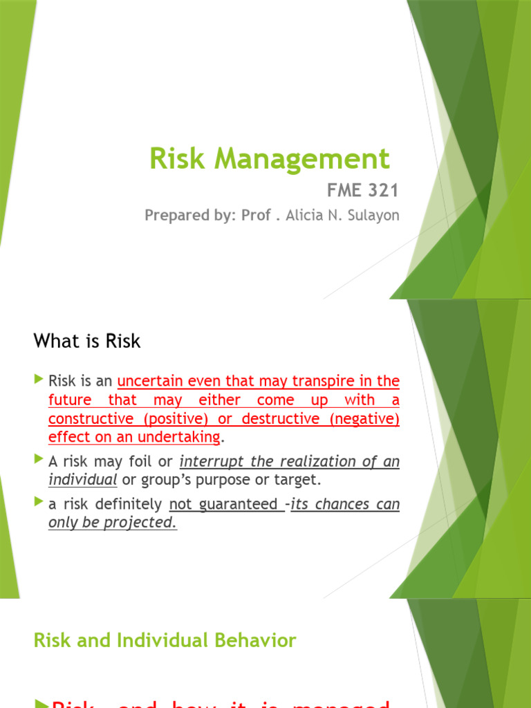 Week 1 2 FME 321 Risk Managment | PDF | Financial Risk | Investing