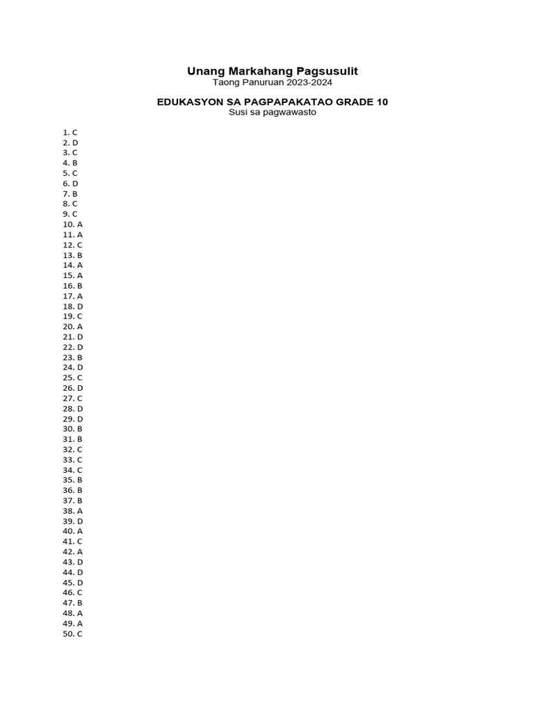 EsP Takehome Test Answer Key | PDF