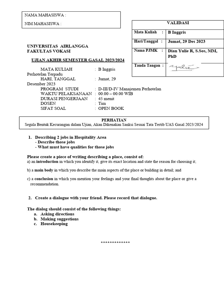 TEMPLATE SOAL UJIAN AKHIR SEMESTER B Inggris | PDF | Human Resources | Leadership