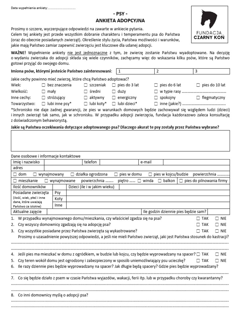 Ankieta-przedadopcyjna-pies | PDF