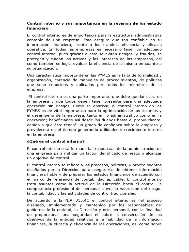 Importancia del Control Interno en PYMES | PDF | Auditoría | Business