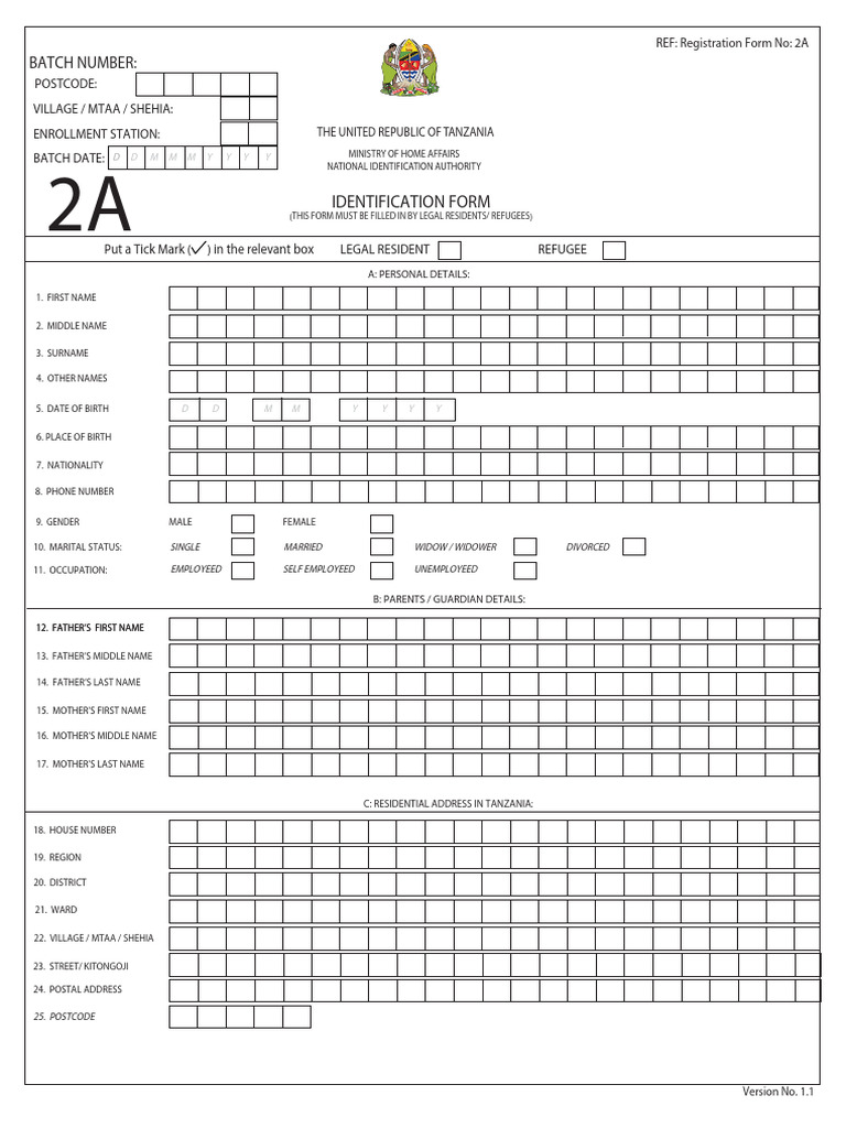 Application Form 2a Nida | Download Free PDF | Identity Document | Government And Personhood