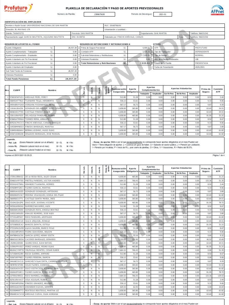AFP PROFUTUROreportePlanilla20160766191200120211535 | PDF ...