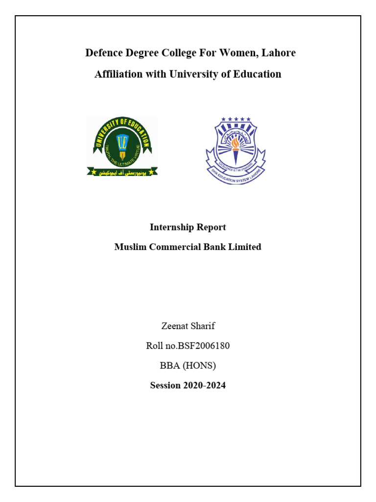 BBA Internship Report - MCB Bank | PDF | Cost Of Living | Cheque