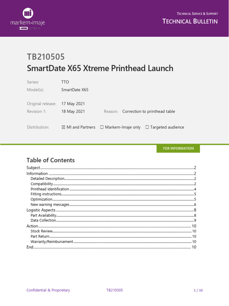 TB210505 - SmartDate Xtreme Printhead Launch | Download Free PDF | Printer (Computing) | Computing