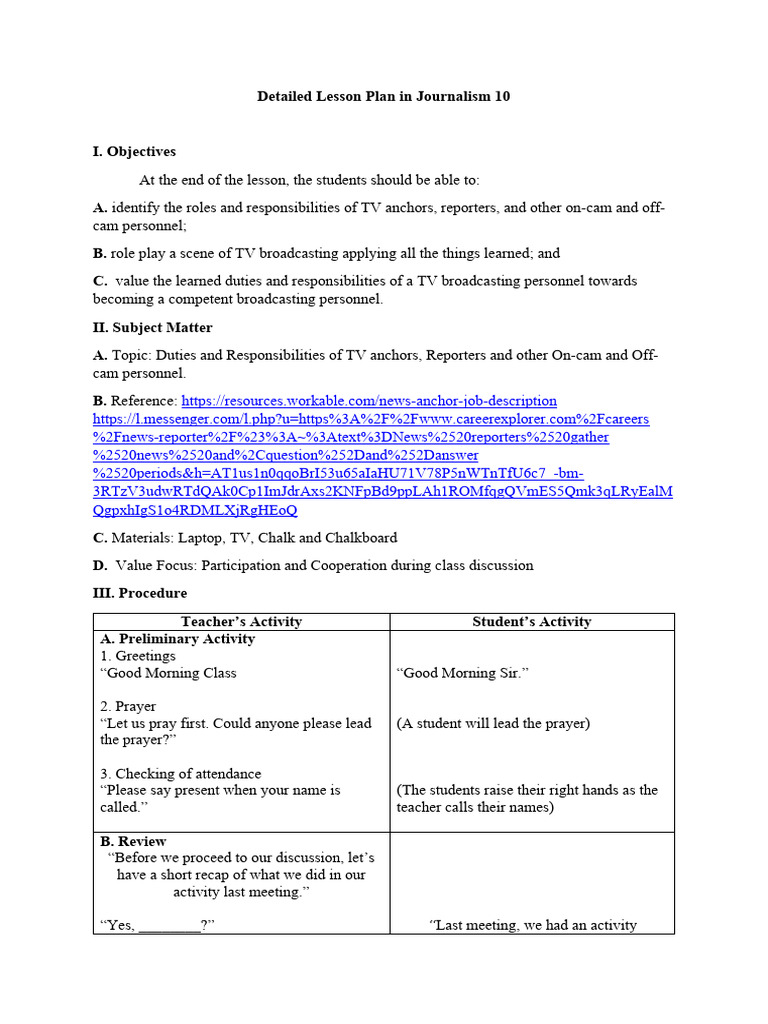 Lesson Plan Template - Journalism | Download Free PDF | News | Verb
