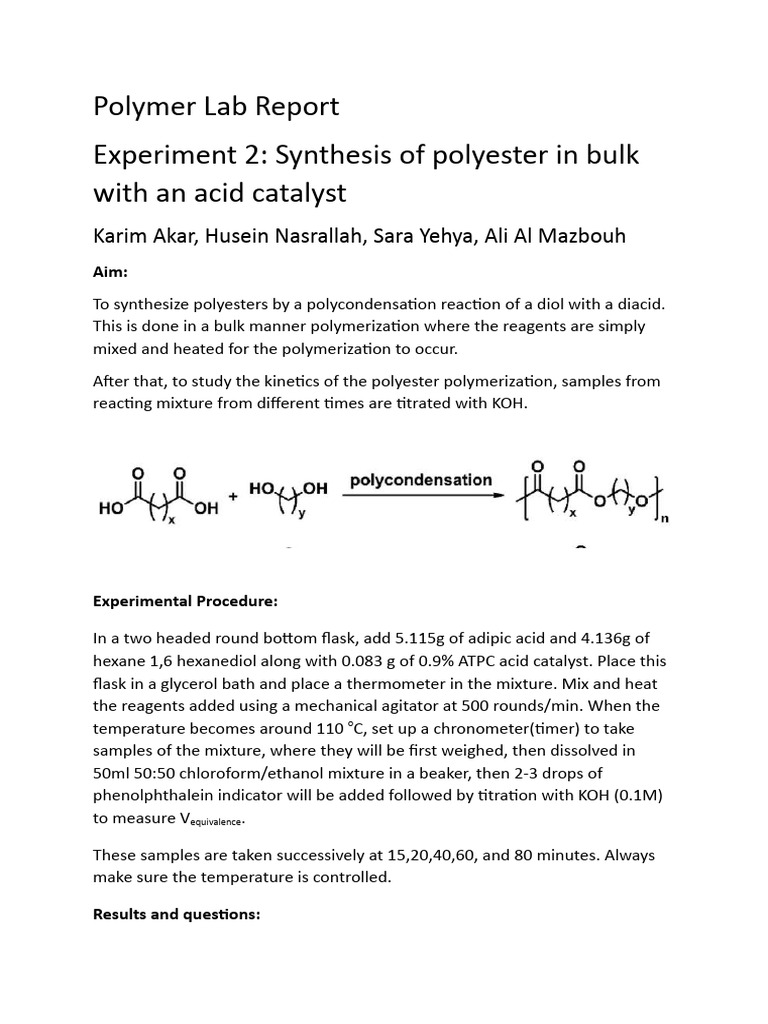 Experiment 2-Synthesis of Polyester | PDF | Polyester | Titration