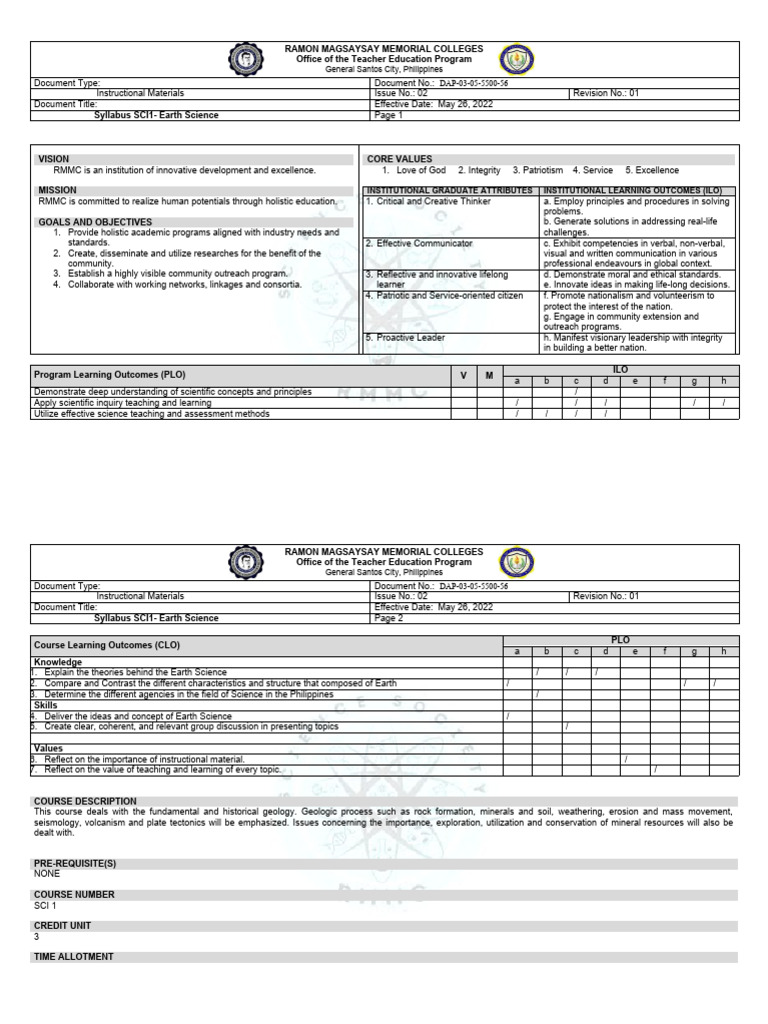 SCI 1 Earth Science Revised | PDF | Science | Geology