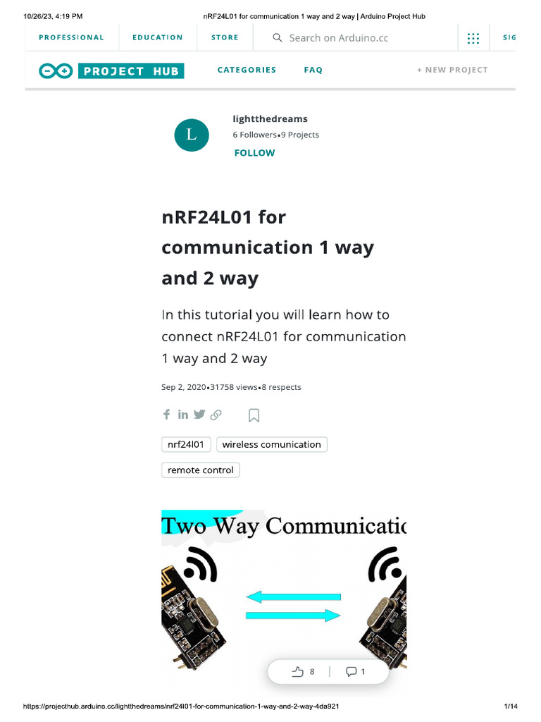 nRF24L01 for communication 1 way and 2 way _ Arduino Project Hub | PDF