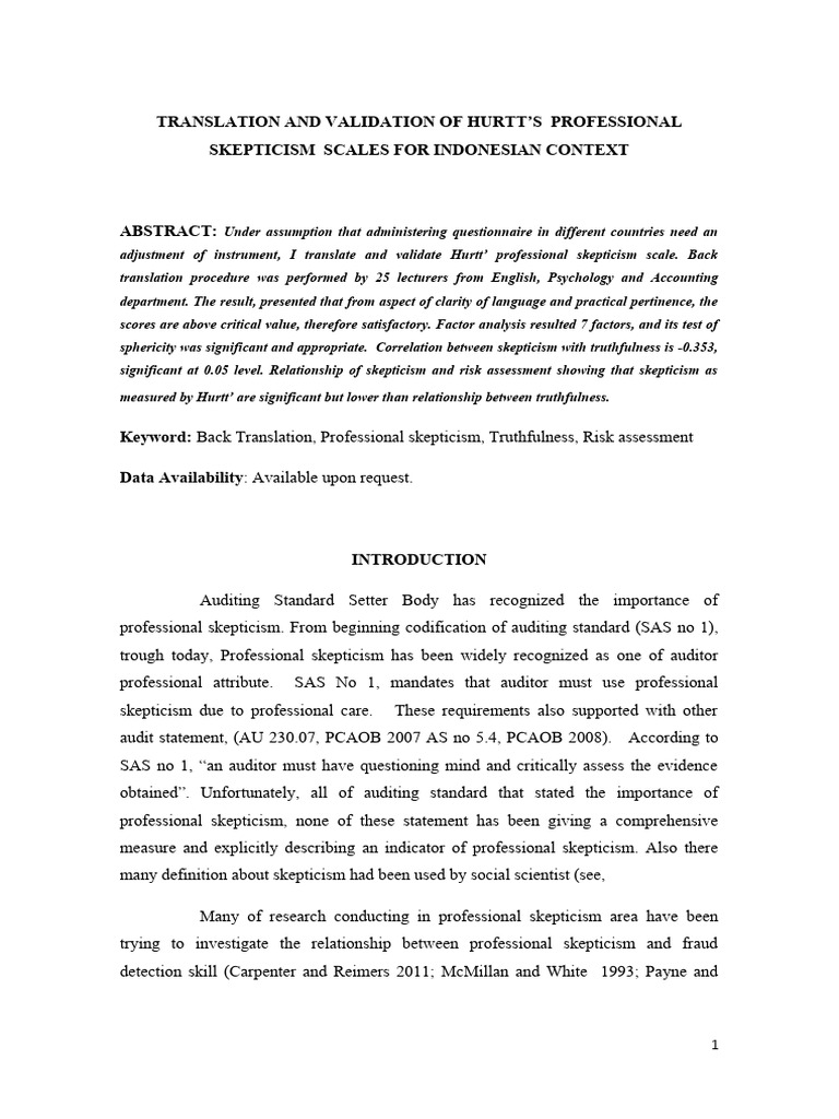Indonesian Validation of Hurtt's Skepticism Scale | PDF | Audit ...