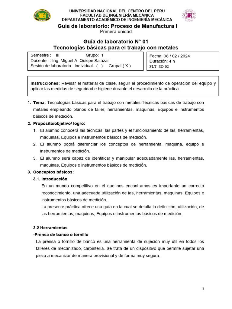 Guía de Laboratorio #01 - Proceso de Manufactura I | PDF | Soldadura | Construcción