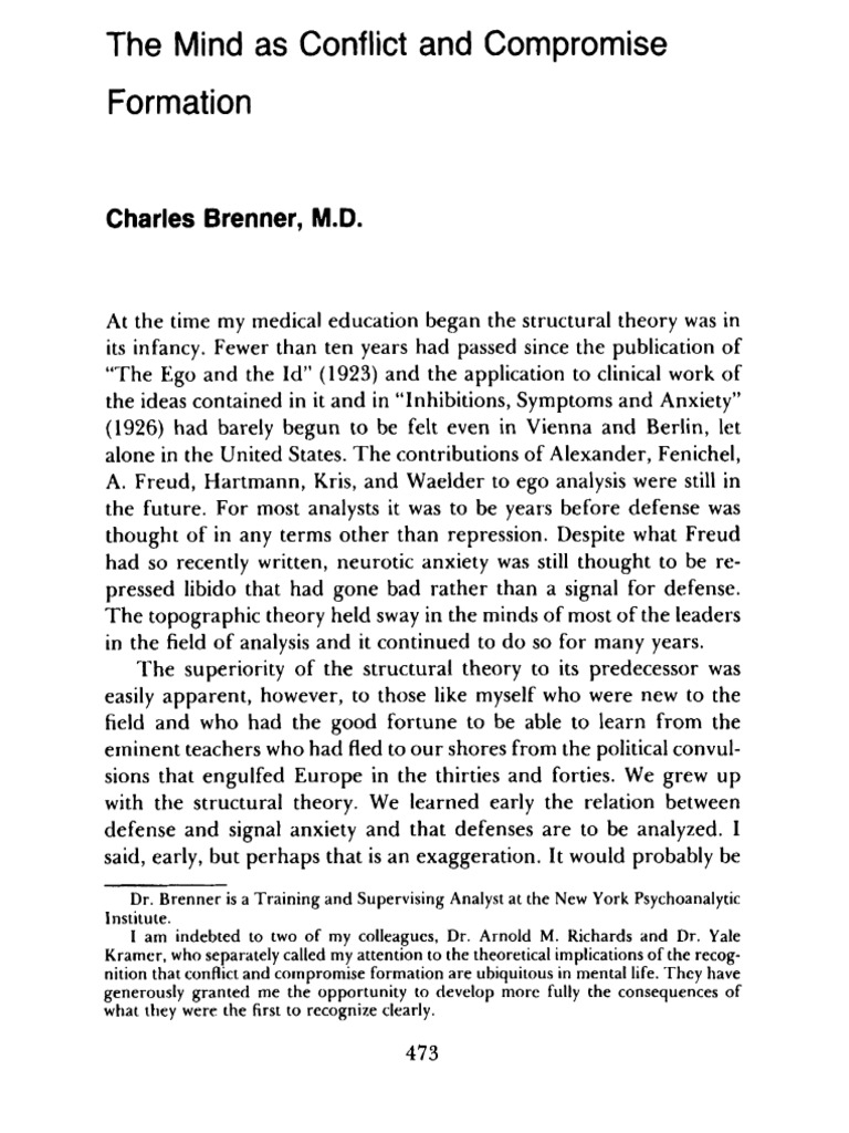 Brenner Charles - The Mind As Conflict and Compromise Formation | PDF ...