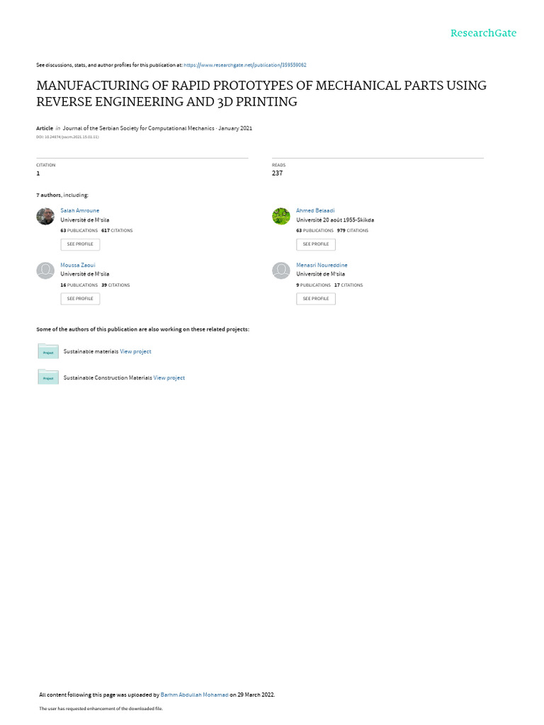 Manufacturing of Rapid Prototypes of Mechanical Parts Using Reverse Engineering and 3d ...