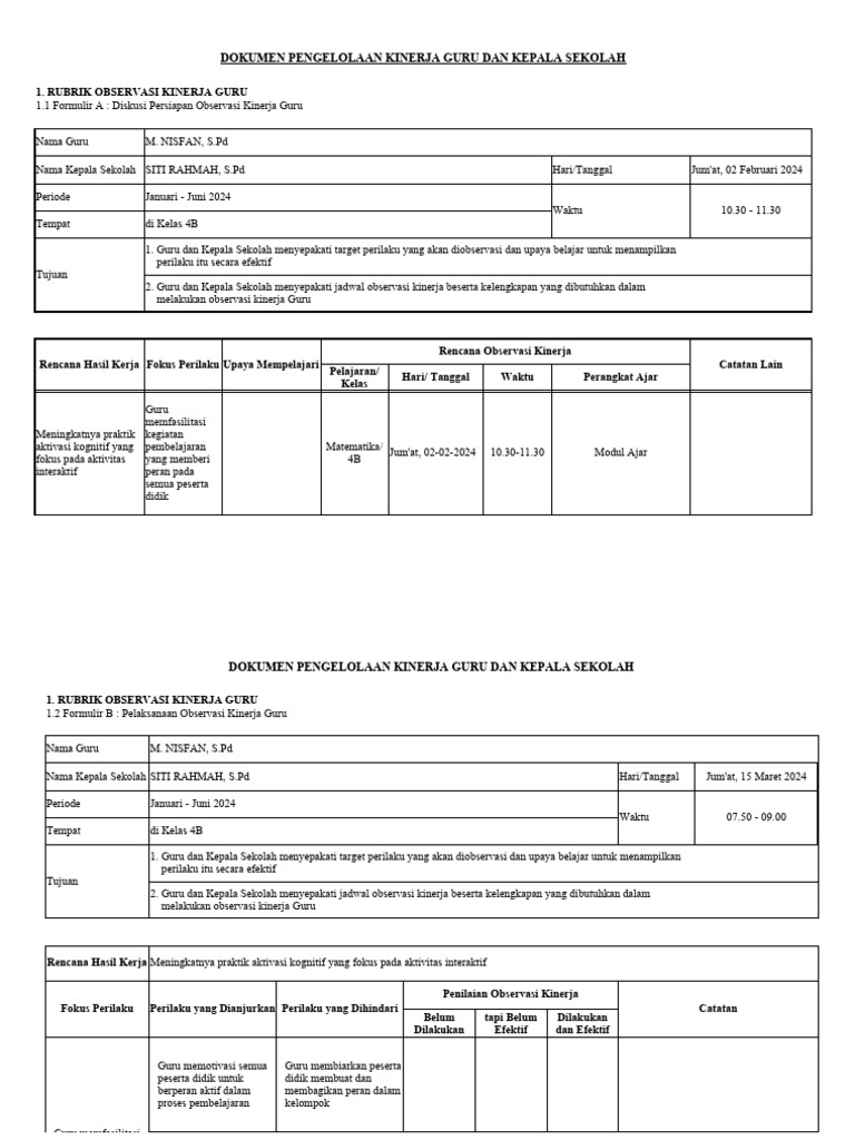 Form Observasi Guru | PDF