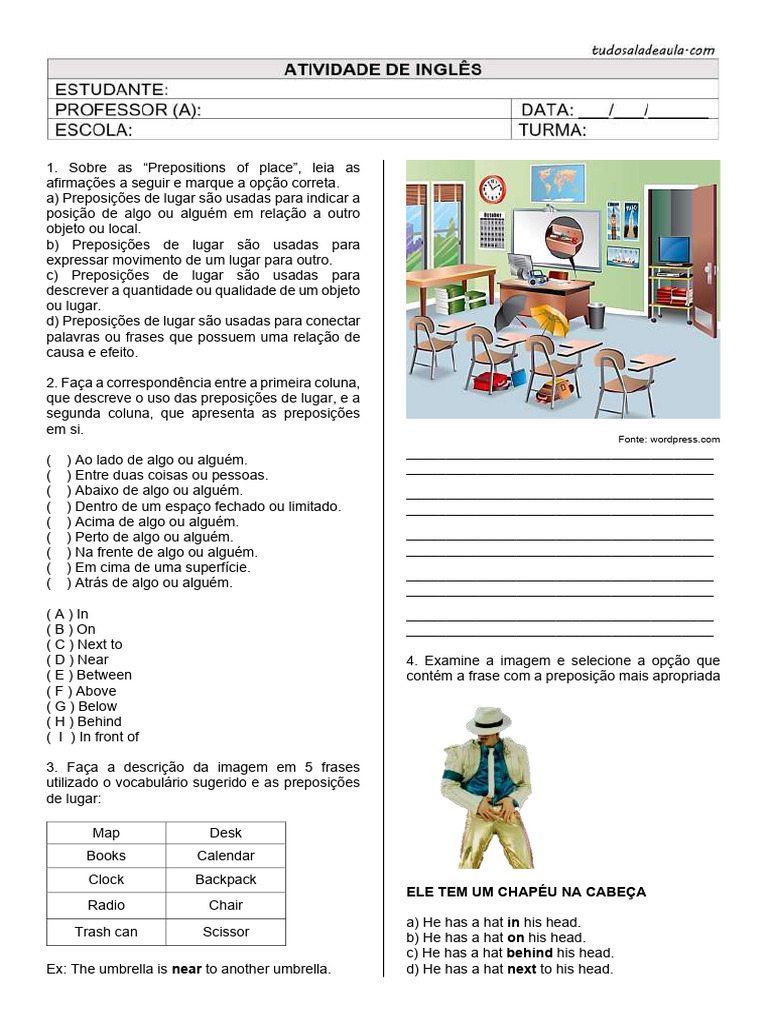 Activity - Prepositions of Place | PDF